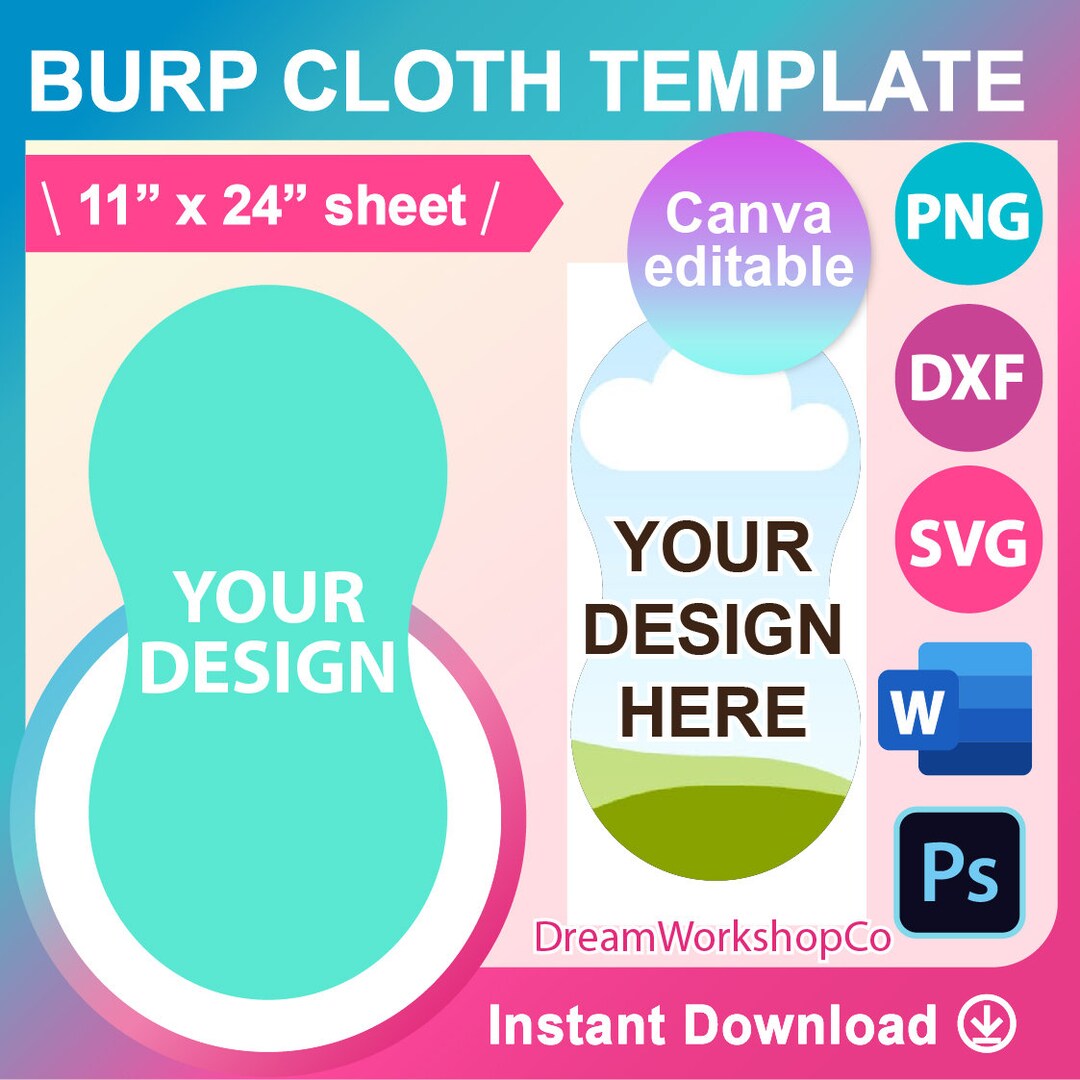 Baby Burp Cloth Template, Sublimation Template, Canva, SVG, DXF, Ms ...