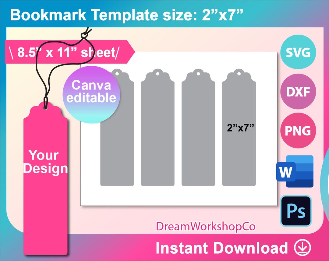 Bookmark Template Bookmark Template SVG DXF Canva Ms Word - Etsy