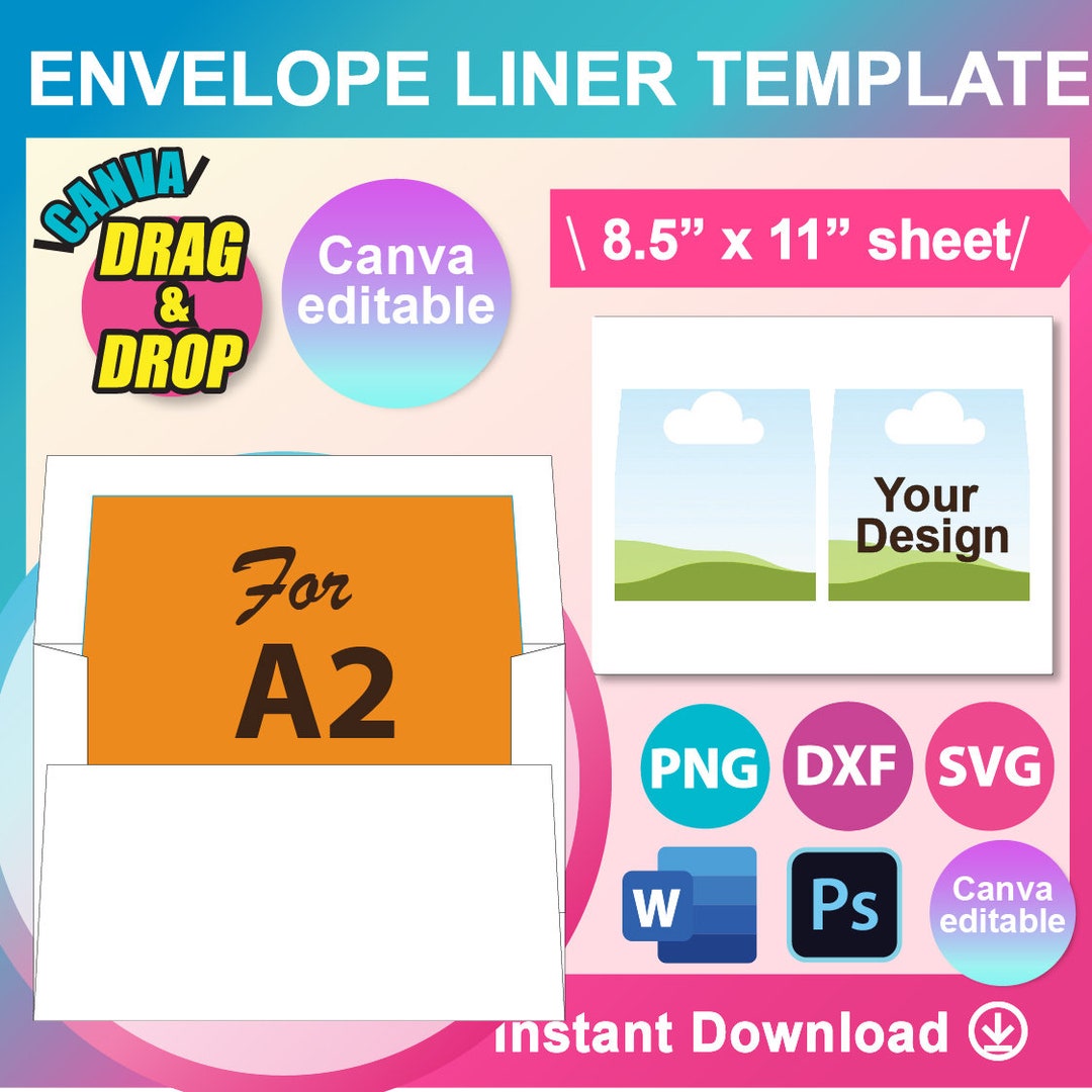 A2 Envelope Liner Template, Square Flap, Ms Word, Canva, PSD, PNG, SVG, Dxf, 8.5x11 Sheet ...
