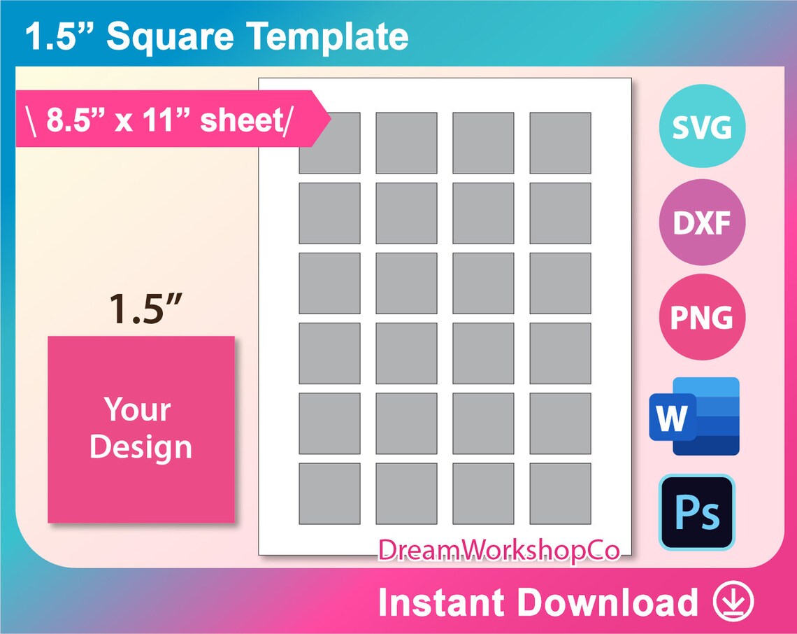 1.5 Square Template Square Label Template SVG DXF Ms | Etsy