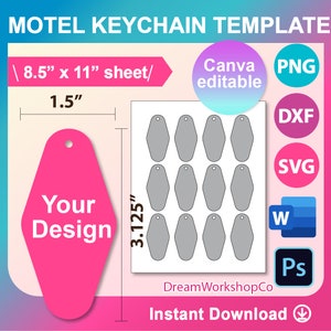 Motel Keychain Template: Sublimation Design, SVG, PNG, Canva, Word (8.5 ...