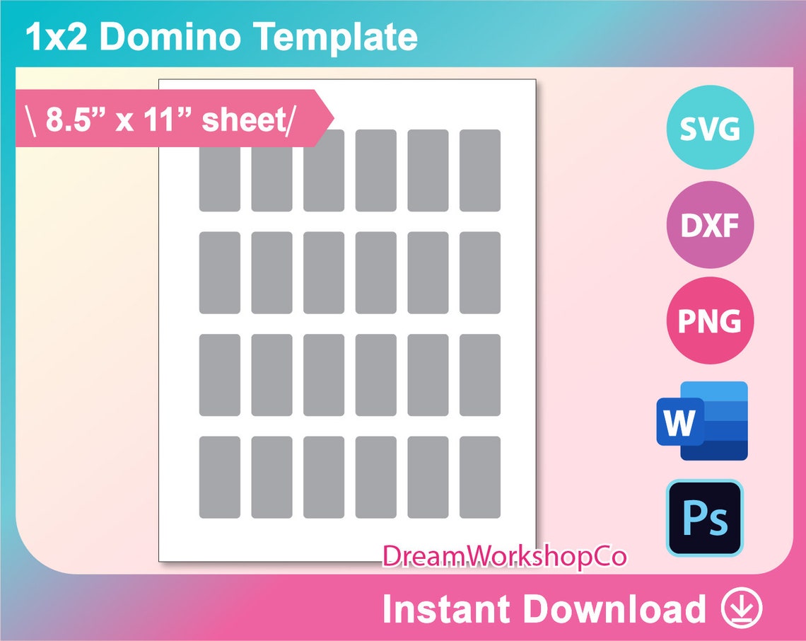 Round Corner 1x2 Domino Tile Template SVG DXF Ms Word Docx | Etsy