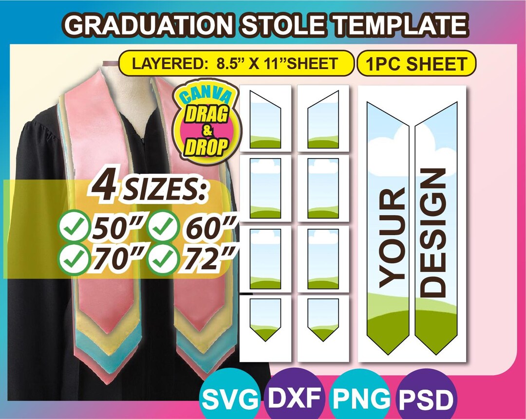 4 SIZES!! Stole Template, Graduation Stole Template, Stole Template SVG ...
