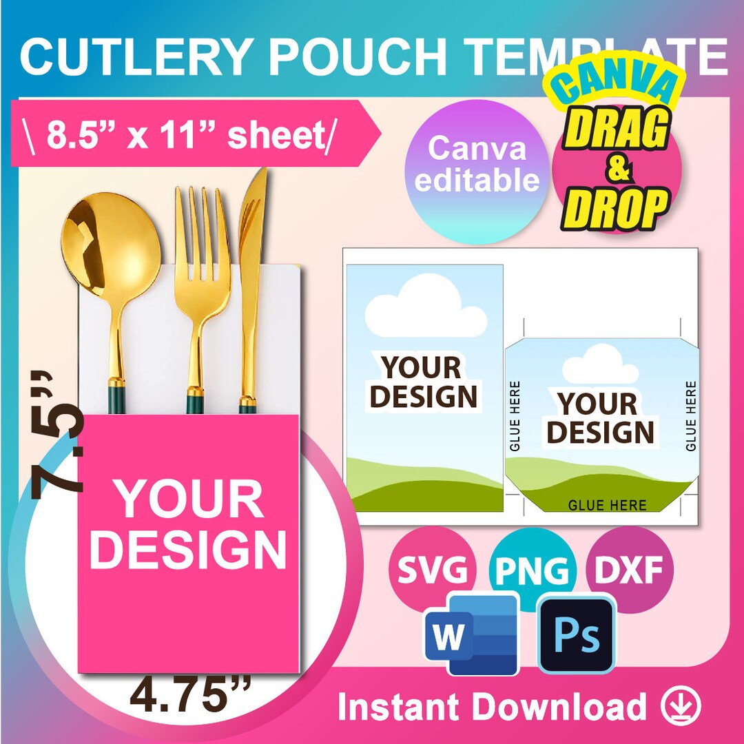Cutlery Pouch Template, Cutlery Set Template, Cutlery Paper Holder ...