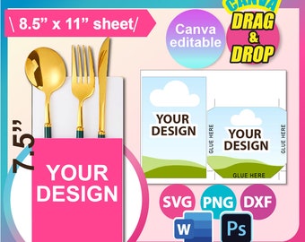 Scalloped Cutlery Pouch Template, Cutlery Set Template, Cutlery Paper ...