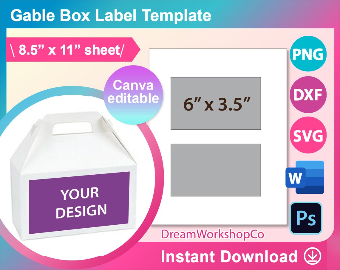 6x3.5 Gable Box Label Template SVG DXF Canva Ms Word Docx - Etsy Australia