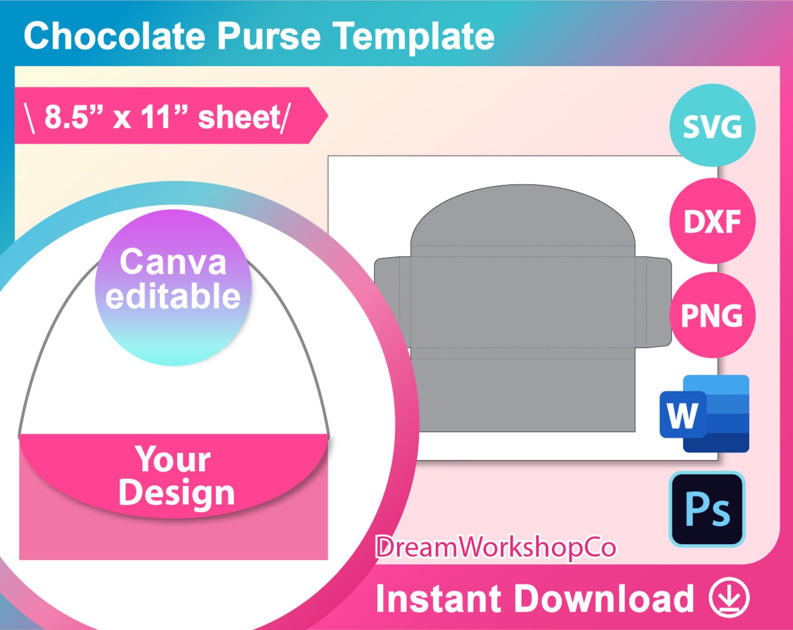 Chocolate Bar Purse Template, 1.55oz Chocolate Bar Purse Template Canva ...