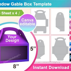Window Gable Box Template, Box With Handle Template SVG, Canva, DXF, Ms Word Docx, Png, Psd, A3 ...