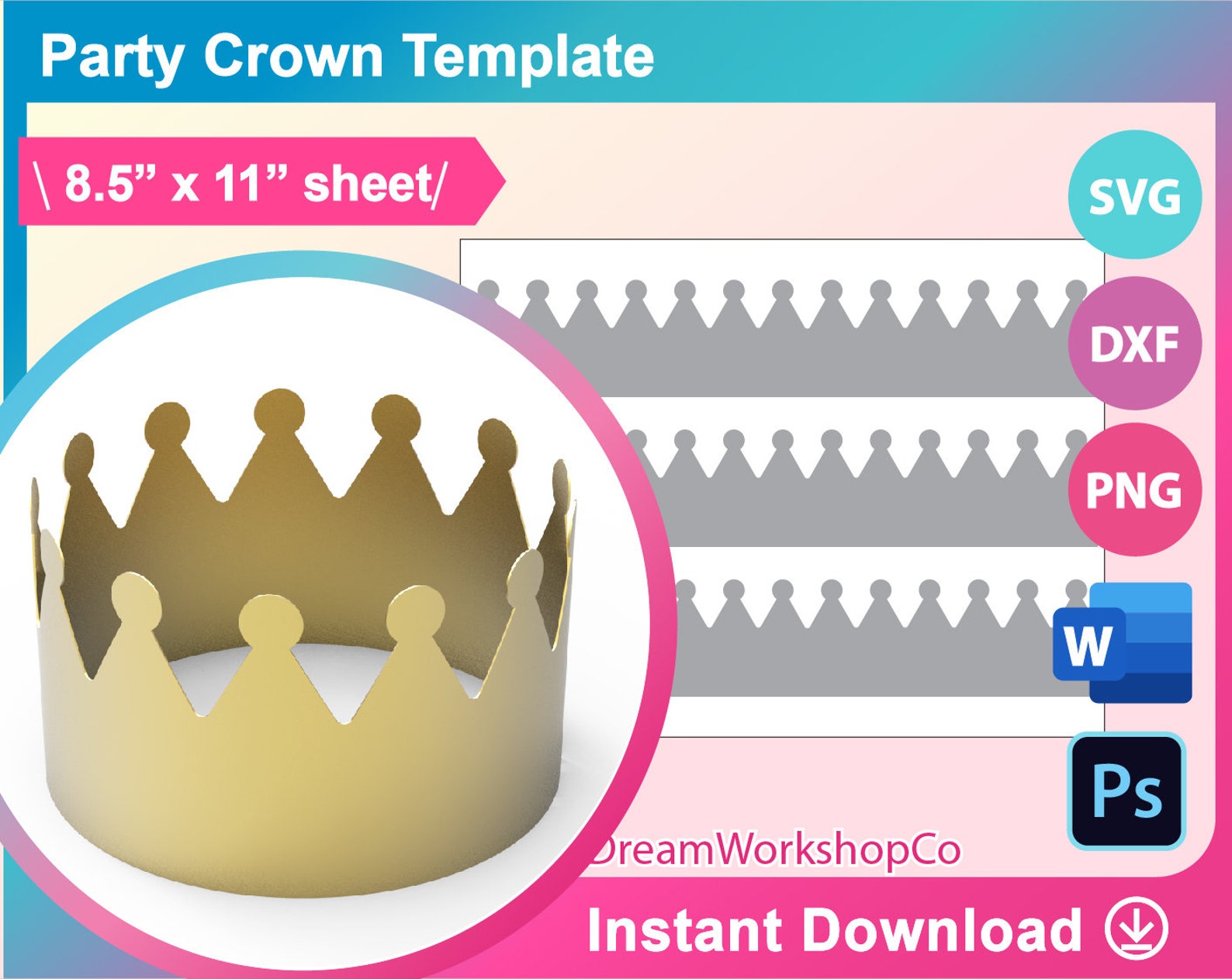 Kings Crown Party Hat Template SVG DXF Ms Word Docx Png - Etsy