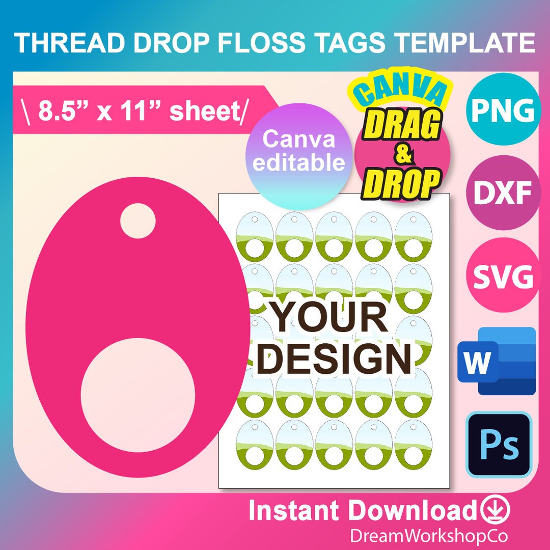 Thread Drop Floss Tags_oval Template, Canva, SVG, DXF, Ms Word Docx ...