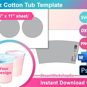 2oz Cotton Candy Tub Label Template Cotton Candy Tub Wrapper - Etsy
