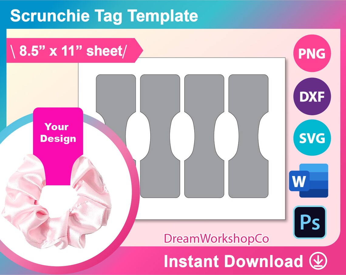 Scrunchie Tag Template Canva SVG DXF Ms Word Docx Png - Etsy