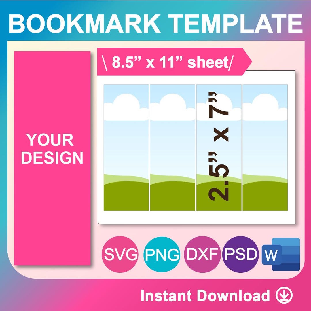 Bookmark Template, SVG, DXF, Canva, Ms Word Docx, Png, PSD, 8.5"x11 ...
