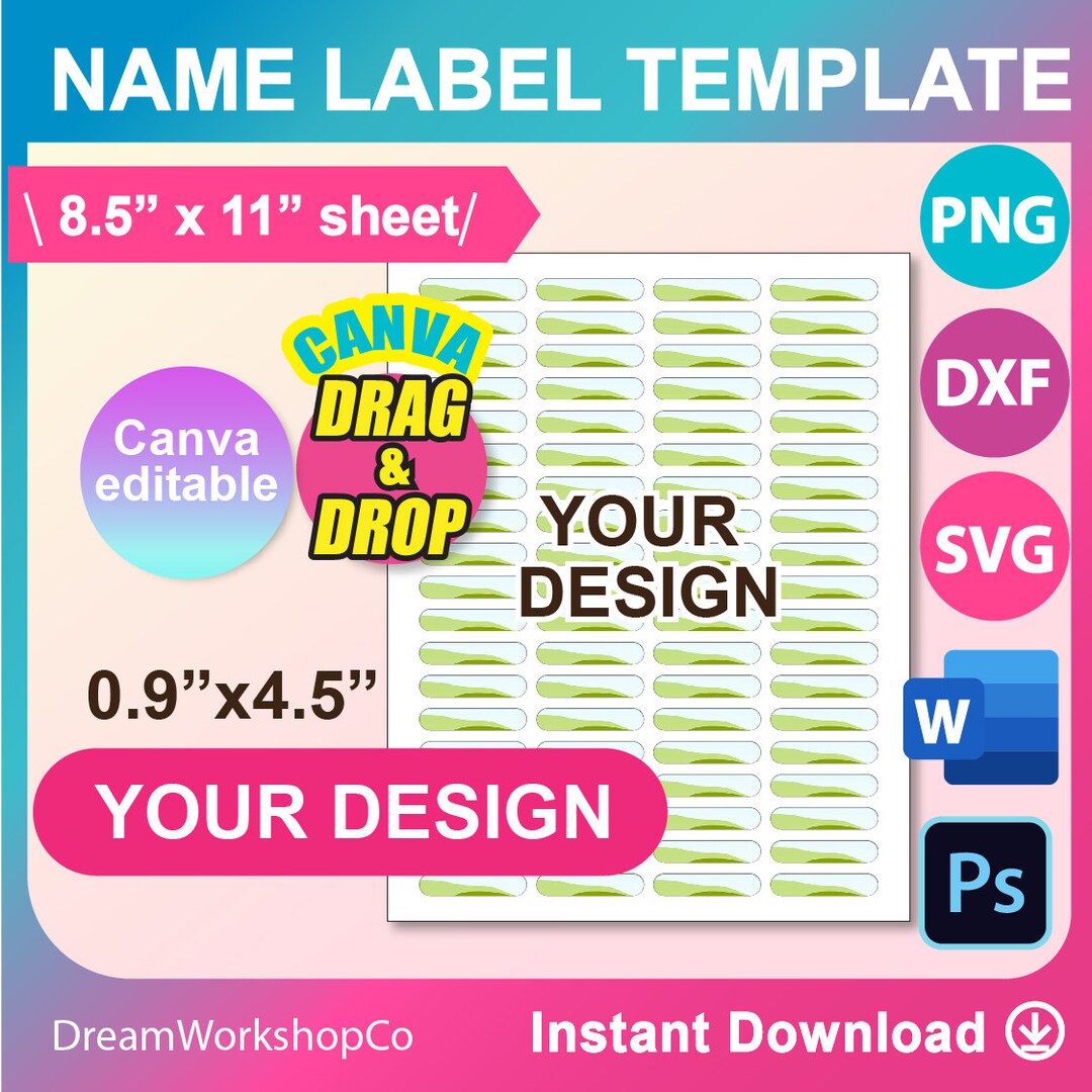 Name Label Template, SVG, DXF, Canva, Ms Word Docx, Png, Psd, 8.5"x11 ...