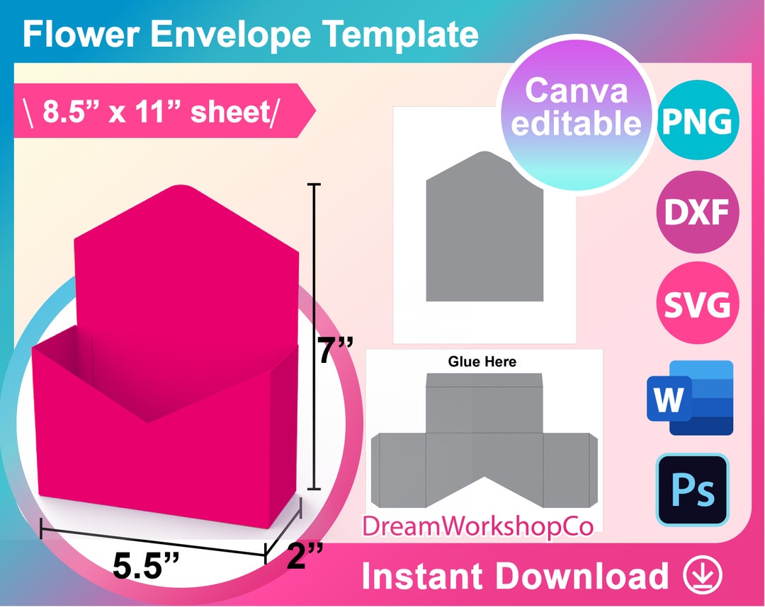 Flower Envelope Template, Flower Envelope Box Template, Blank Template ...