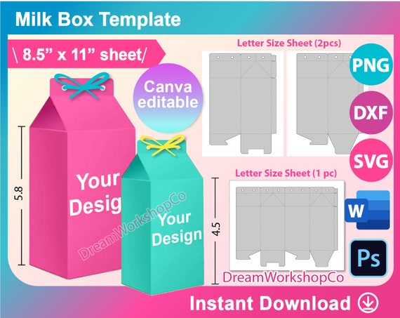 Milk Box Template Milk Carton Template Box Template SVG - Etsy Hong Kong