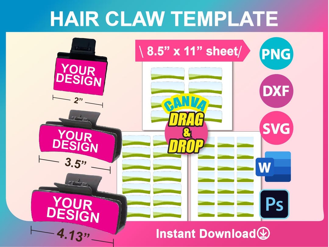 Hair Claw Clip Sublimation Template, Canva, SVG, DXF, Ms Word Docx, Png ...
