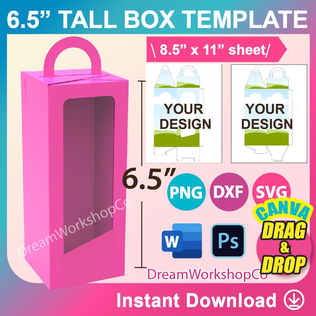 6.5" Tall Box Template With Handle (SVG, DXF, PNG, Canva) - Etsy