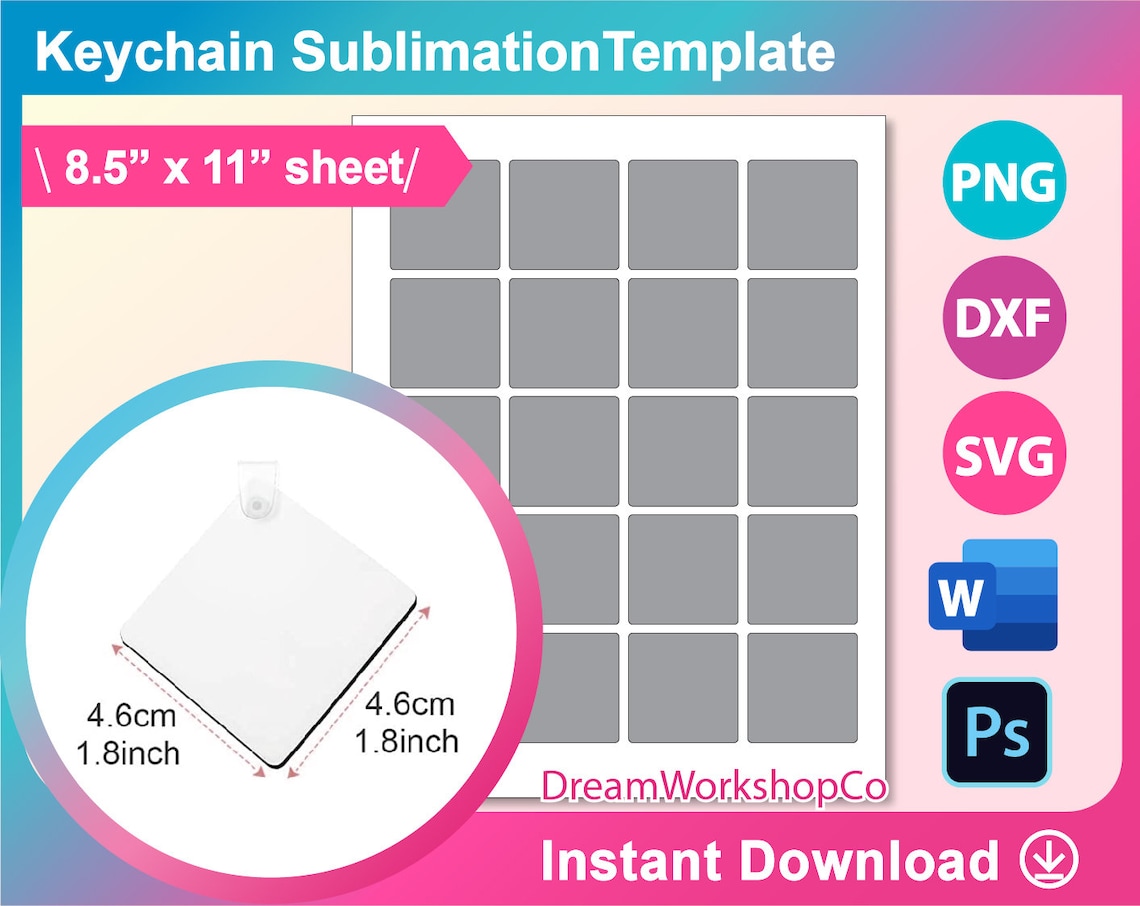 Square Keychain Template Sublimation Template SVG DXF Ms | Etsy