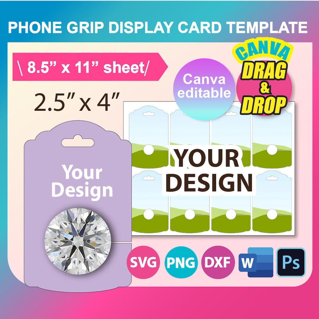 Phone Grip Display Card, Phone Grip Card Template, SVG, DXF, Ms Word ...
