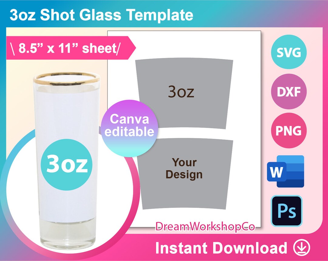 3oz Shot Glass Template Sublimation Canva Ms Word PSD - Etsy
