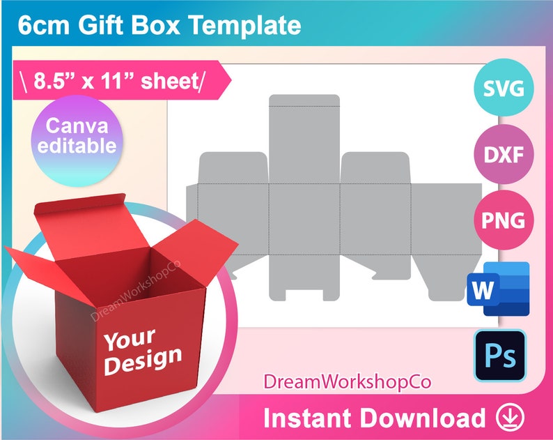 Square Gift Box Template: 6cm Printable Favor Box (digital Download) - Etsy