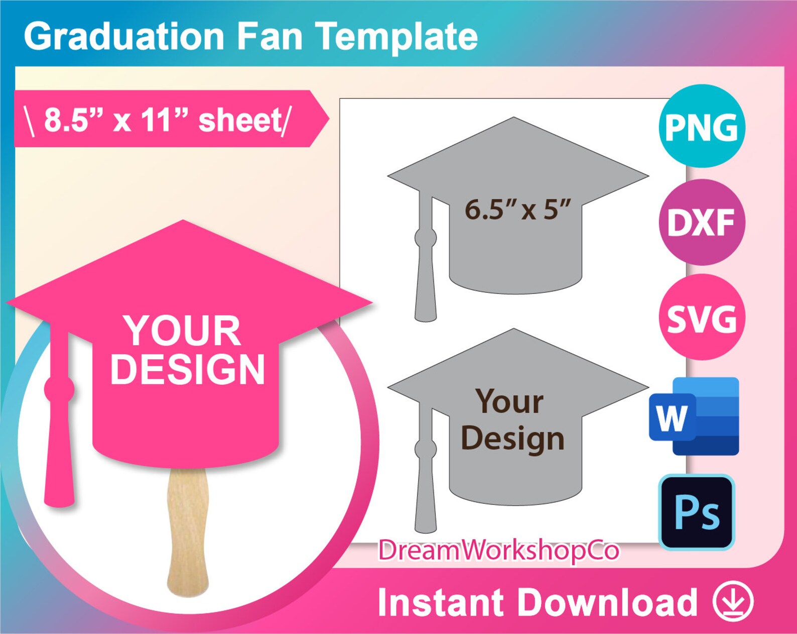 Graduation Paddle Fan Template PSD SVG DXF Canva Ms Word - Etsy