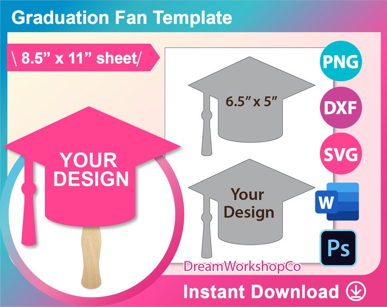 Graduation Paddle Fan Template PSD SVG DXF Canva Ms Word - Etsy