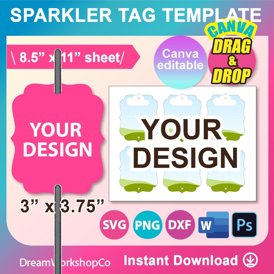 Sparkler Tag Template, Printable DIY Design (digital Download) - Etsy