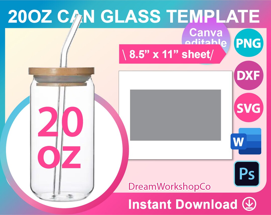 20oz Can Glass With Lid Template, 16oz Frosted Glass Can Tumbler ...