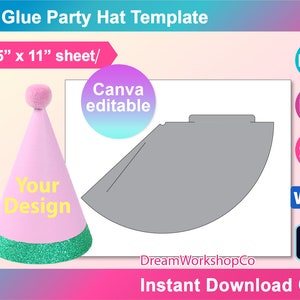 No Glue Party Hat Template, Canva, SVG, DXF, Ms Word Docx, Png, Psd, 8. ...
