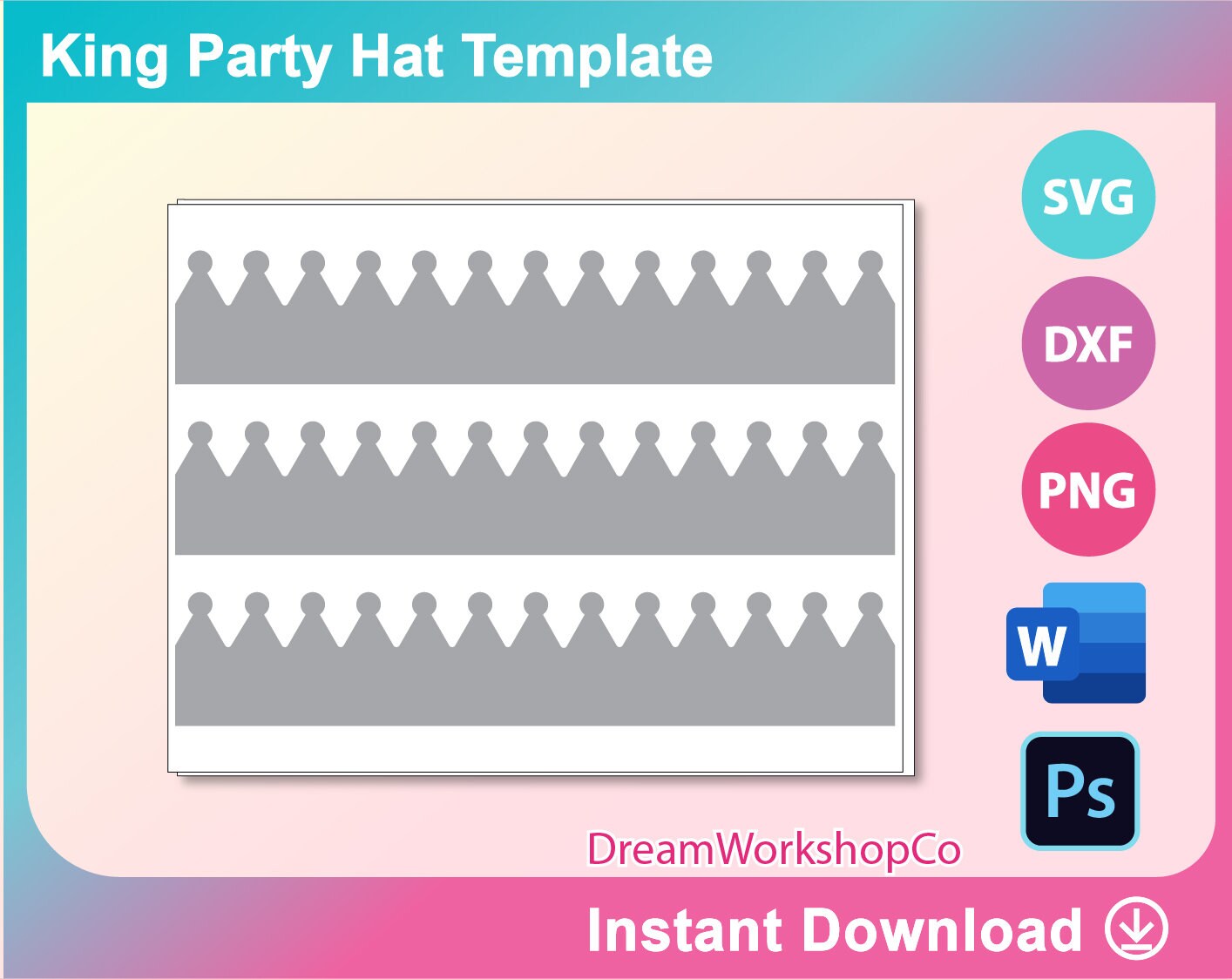 Kings Crown Party Hat Template SVG DXF Ms Word Docx Png | Etsy