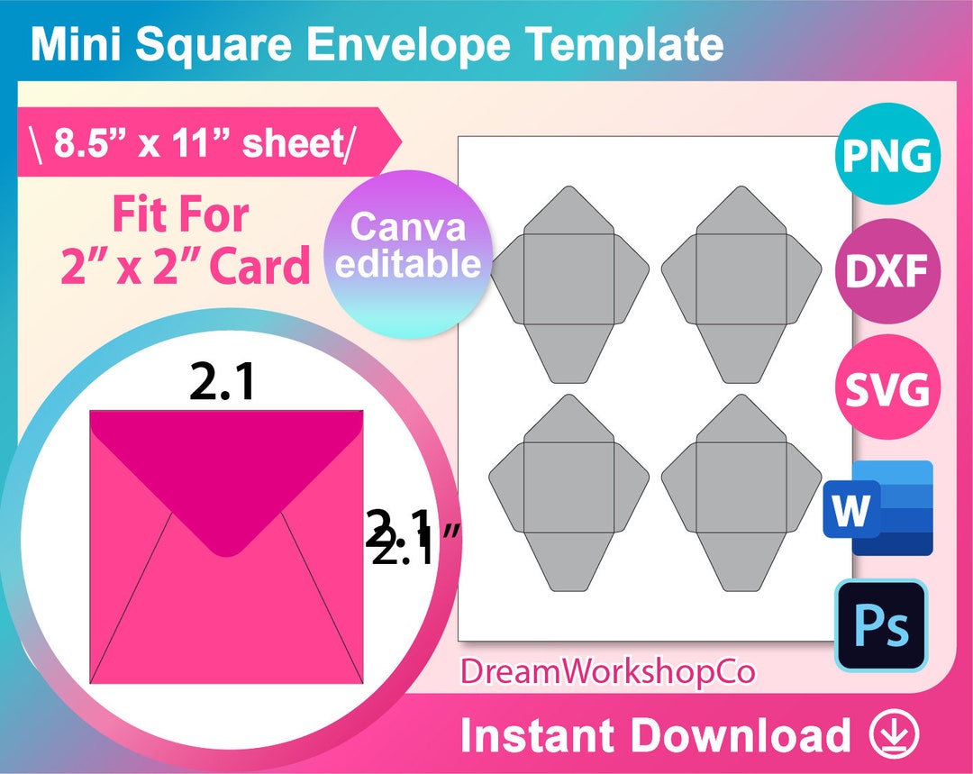 Mini Square Envelope Template, Canva, Ms Word, PSD, PNG, SVG, Dxf, 8 ...