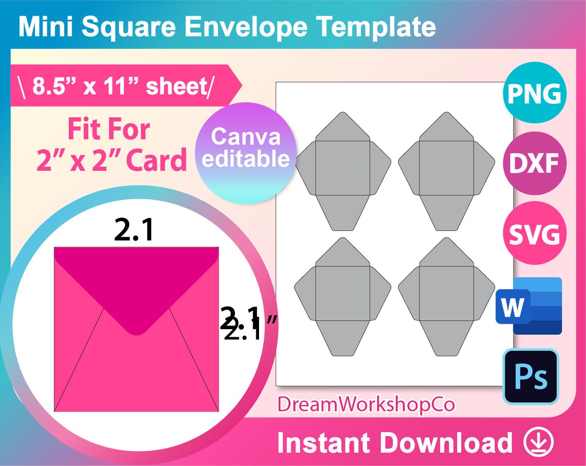 Mini Square Envelope Template Canva Ms Word PSD PNG SVG - Etsy