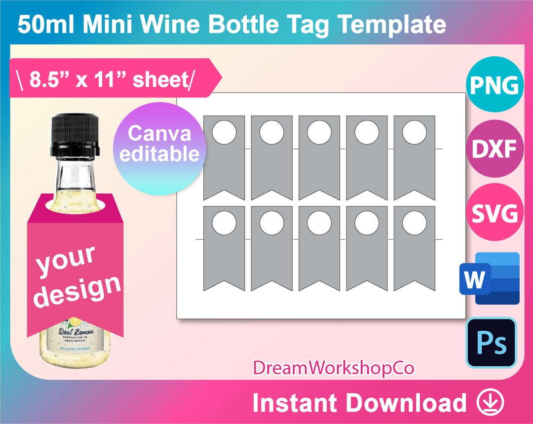 1.7oz 50ml Mini Wine Bottle Tags Template Wine Gift Tag - Etsy