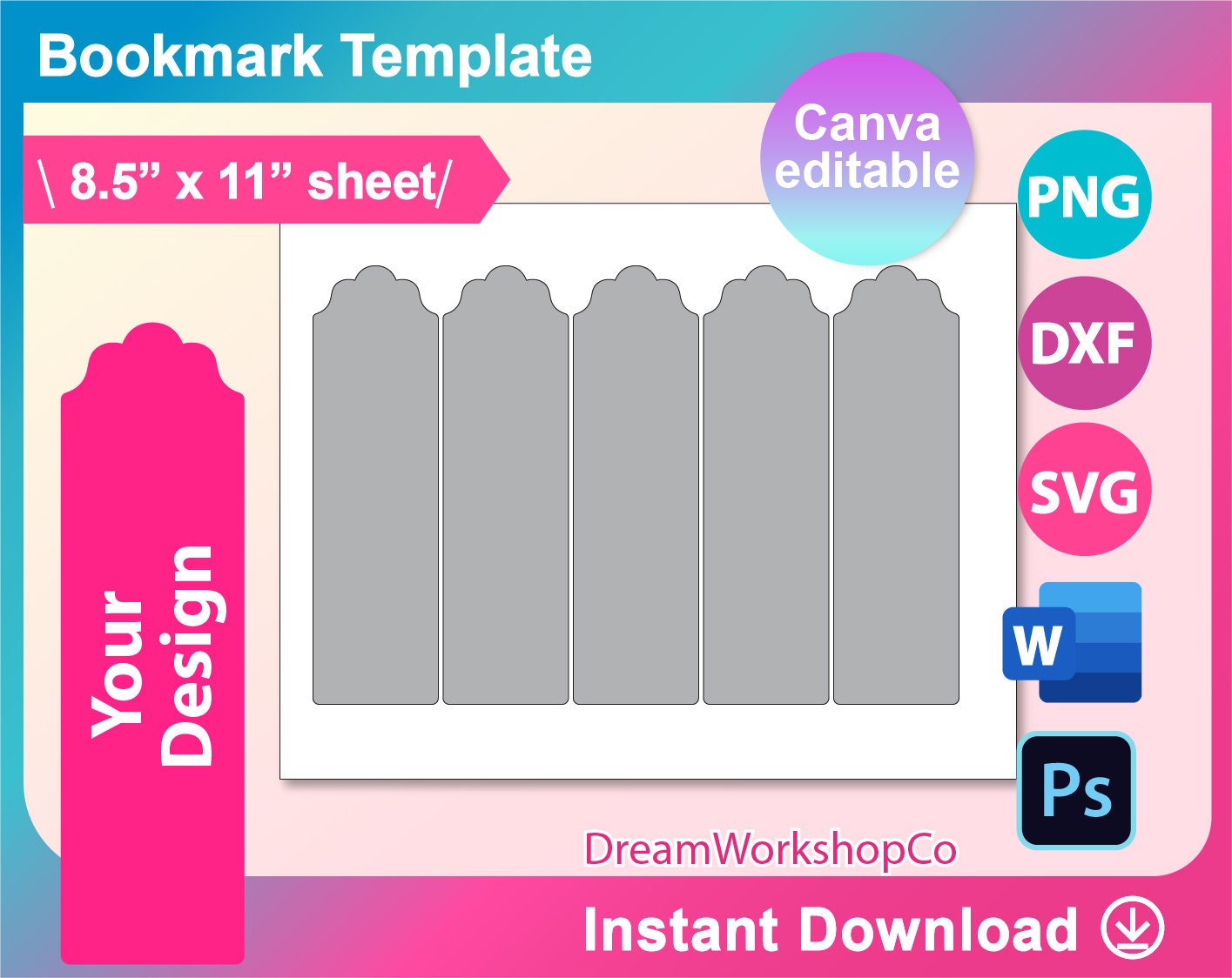 Bookmark Template SVG DXF Canva Ms Word Docx Png PSD - Etsy