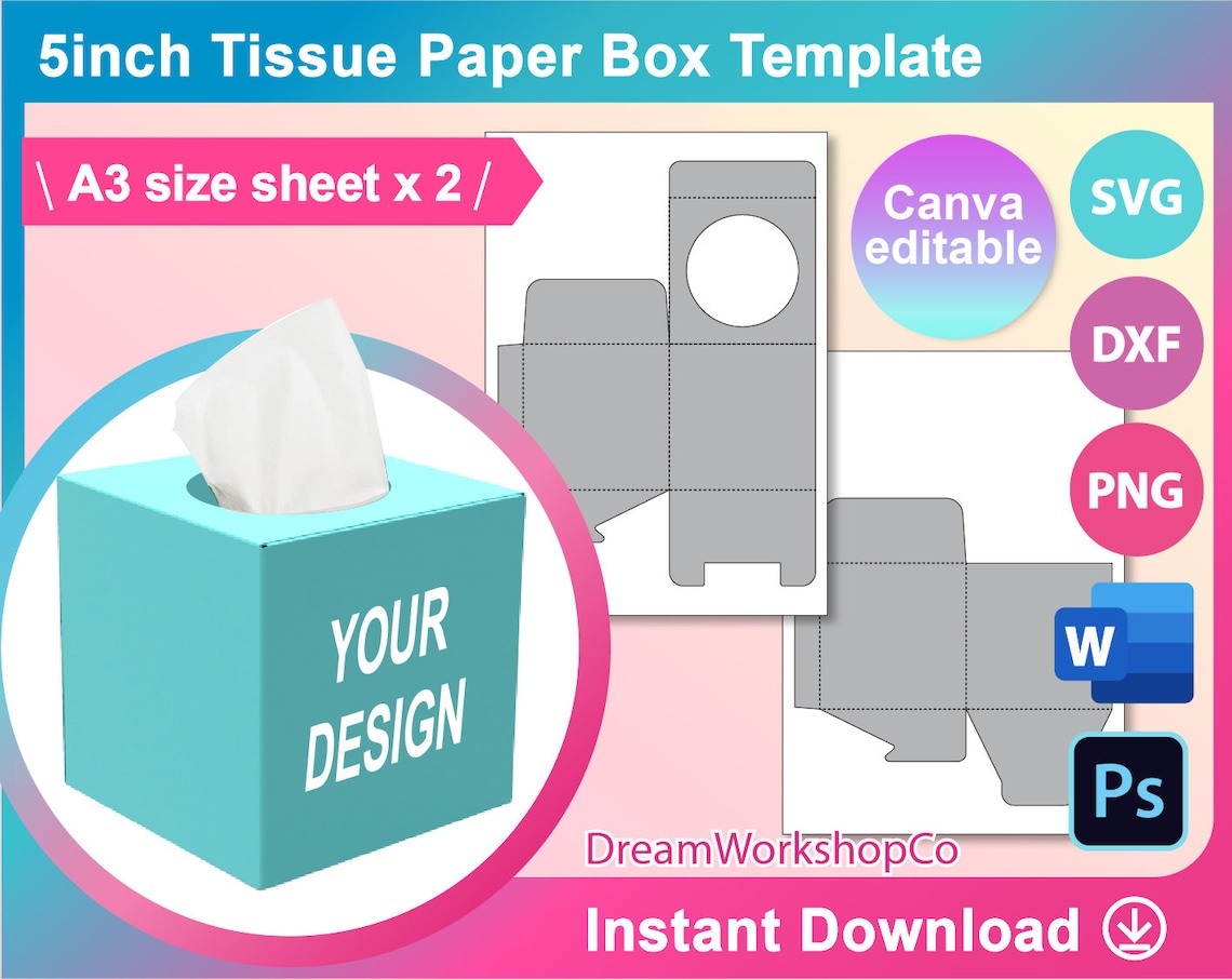 Tissue Box Template, Tissue Box Svg, Gift Box Template, Ms Word, Canva ...