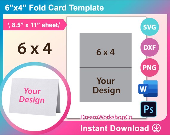 6x4 Folded Card Template Invitation Card Folded - Etsy