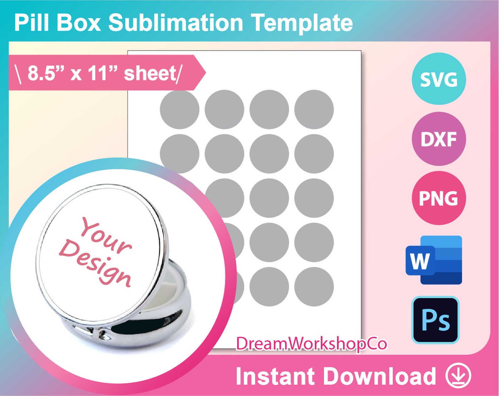 Round Pill Box Sublimation Template Insert sublimation | Etsy