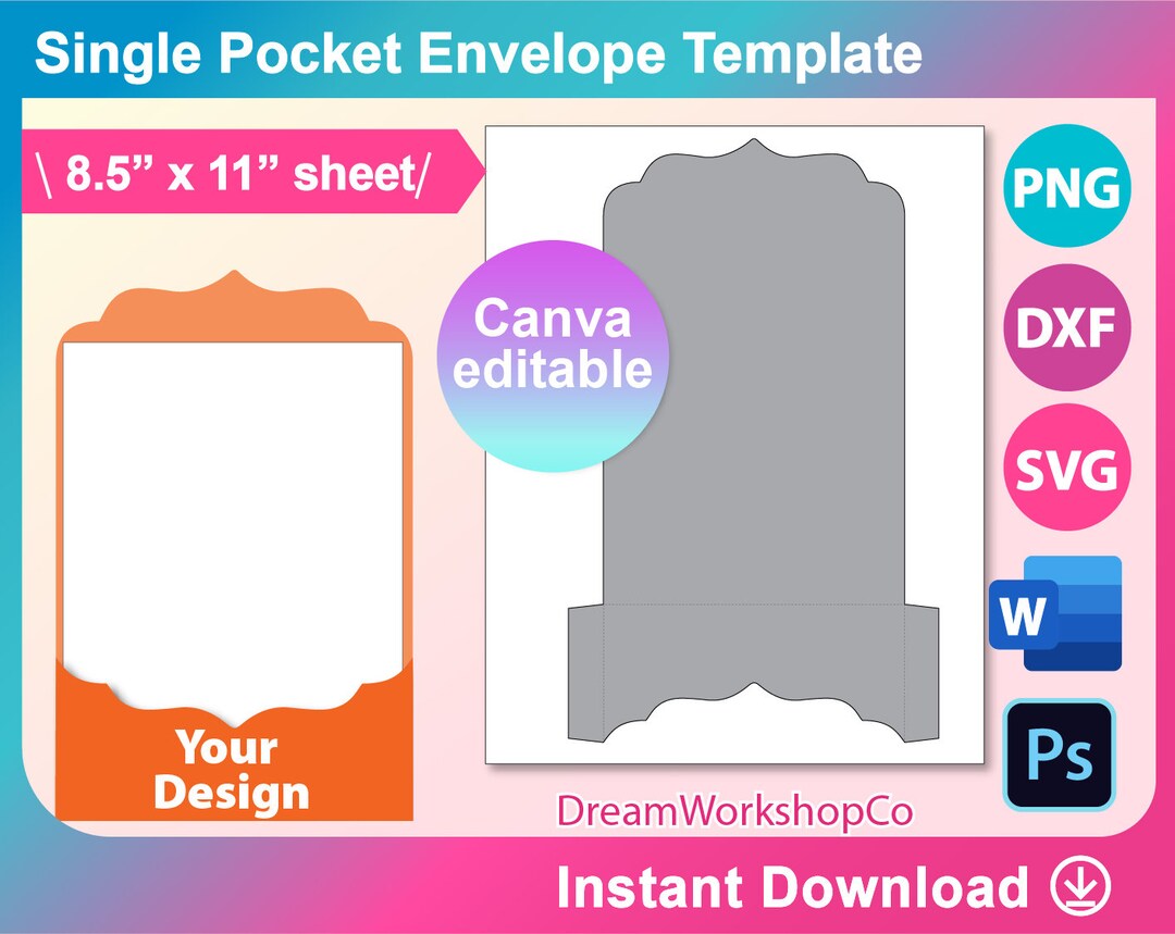 Single Pocket Invitation Template, Fit for 5x 7 Invitation, Pocket ...