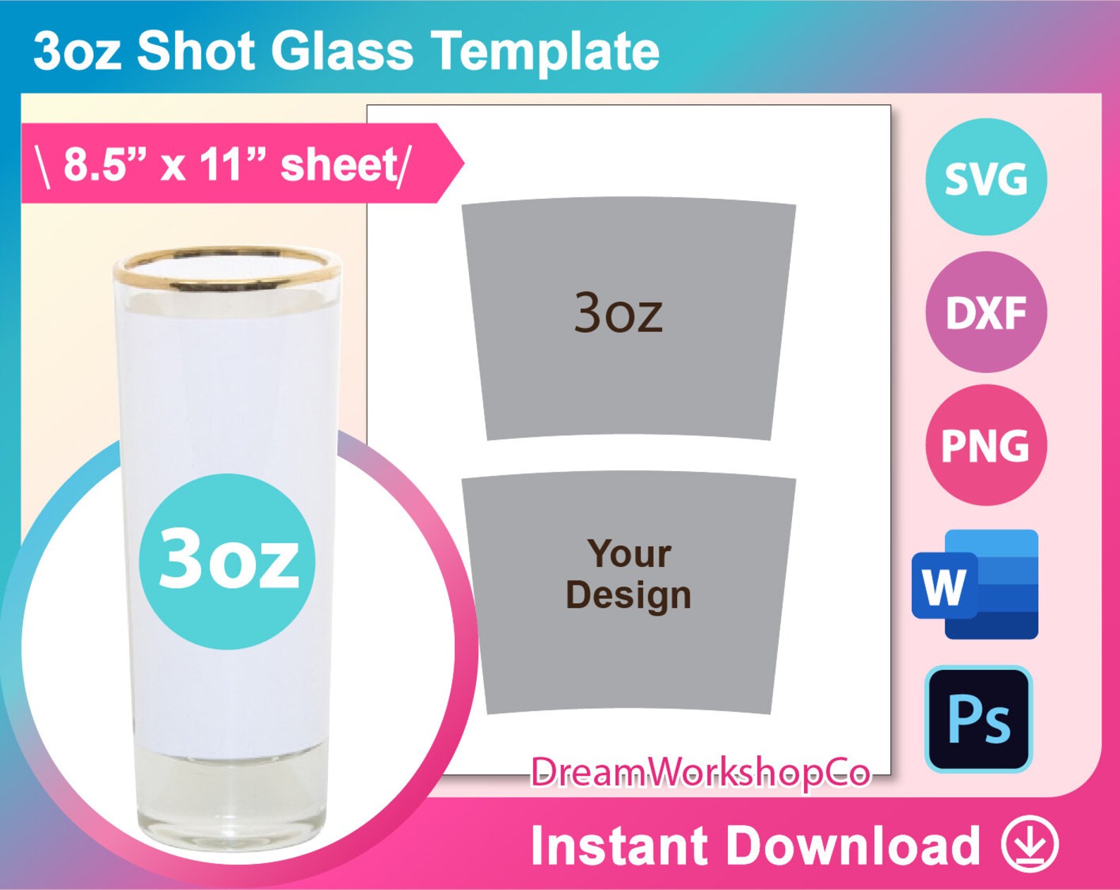 3oz Shot Glass Template Sublimation Canva Ms Word PSD - Etsy