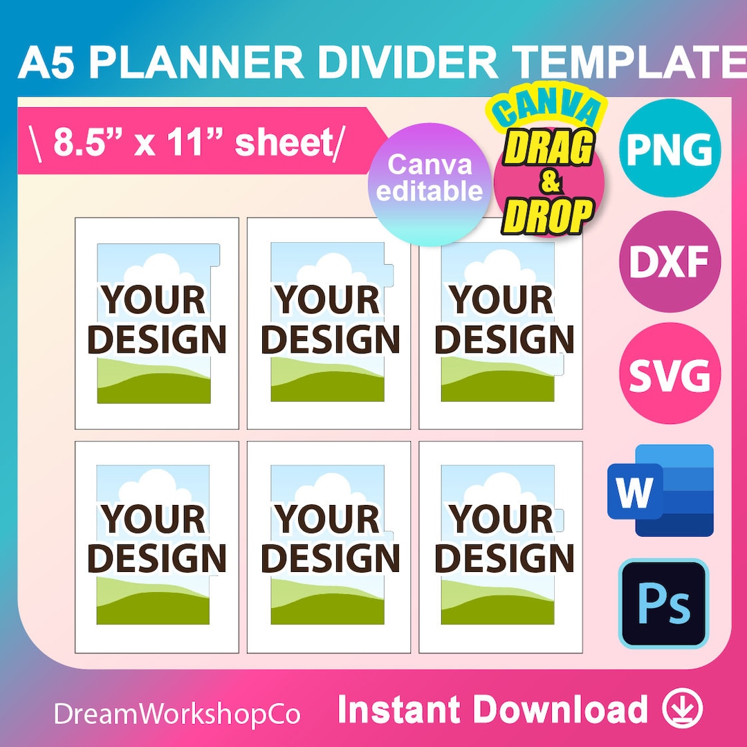 A5 Planner Divider Template, SVG, DXF, Canva, Ms Word Docx, Png, Psd, 8 ...
