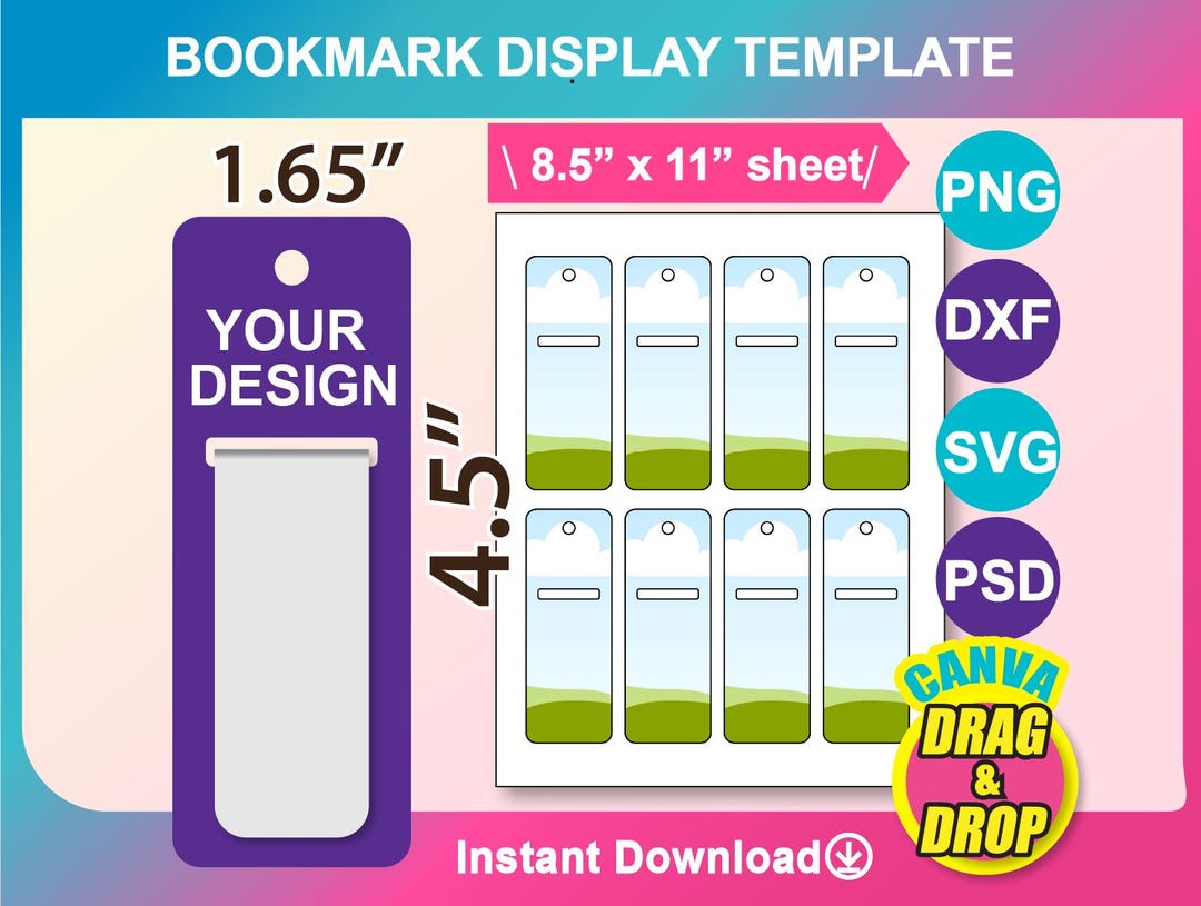 Magnetic Bookmark Holder Template, Bookmark Display Template SVG, Canva ...