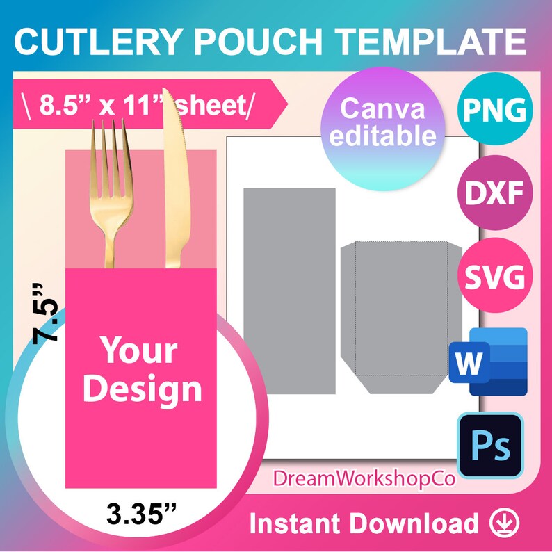 Cutlery Pouch Template, Cutlery Set Template, Cutlery Paper Holder ...