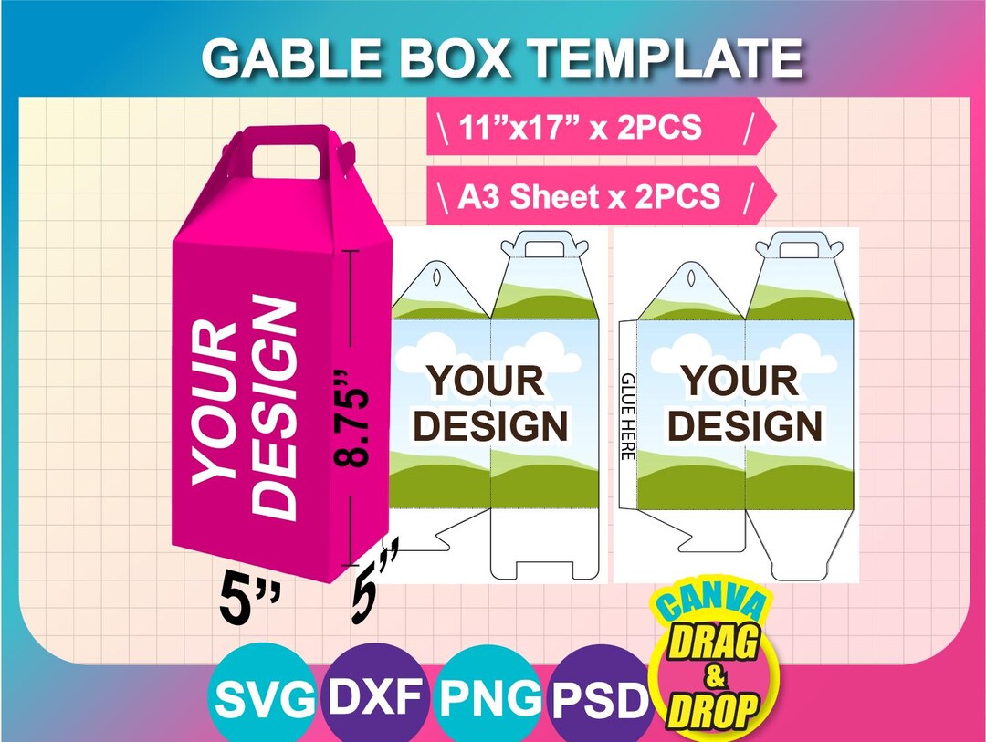 Tall Gable Box Template, Box With Handle Template, Tall Box Svg, Gift ...