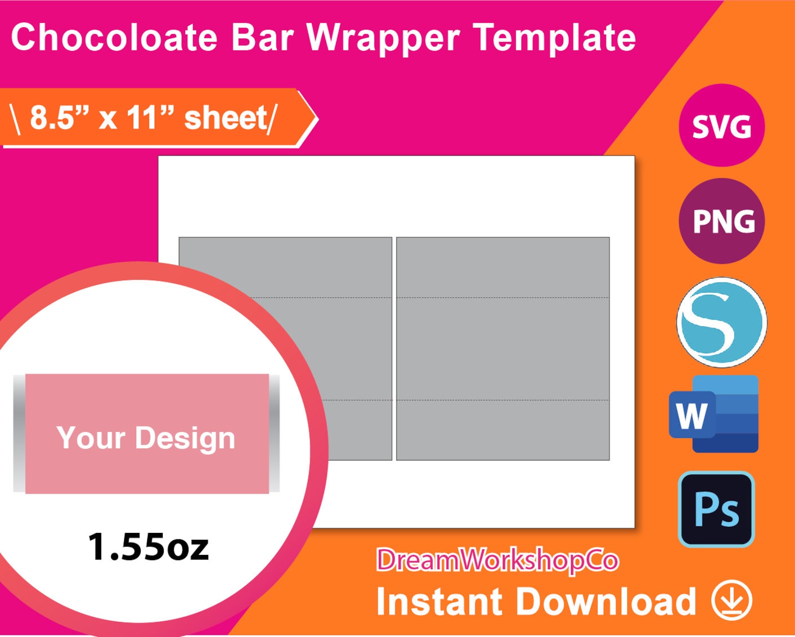 1.55oz Chocolate Bar Wrapper Template SVG Silhouette - Etsy