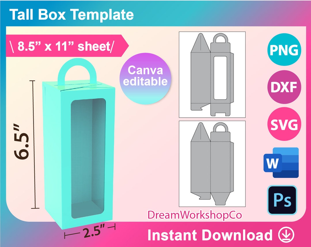 6.5 Tall Box Template, Doll Box, Tall Window Box, Box With Handle ...