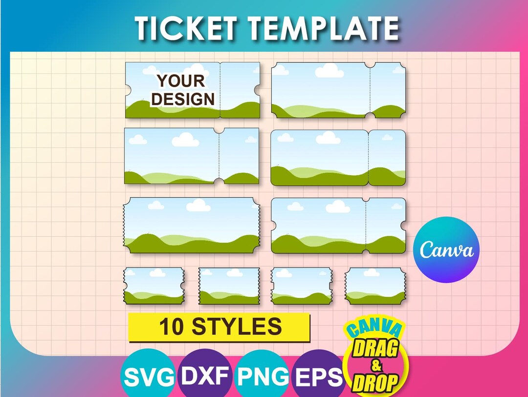 Ticket Template, Carnival Ticket, Concert, Canva, SVG, DXF, PNG, Eps ...