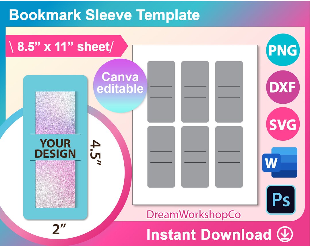 Bookmark Sleeve Template, Resin Bookmark Display Template SVG, DXF ...