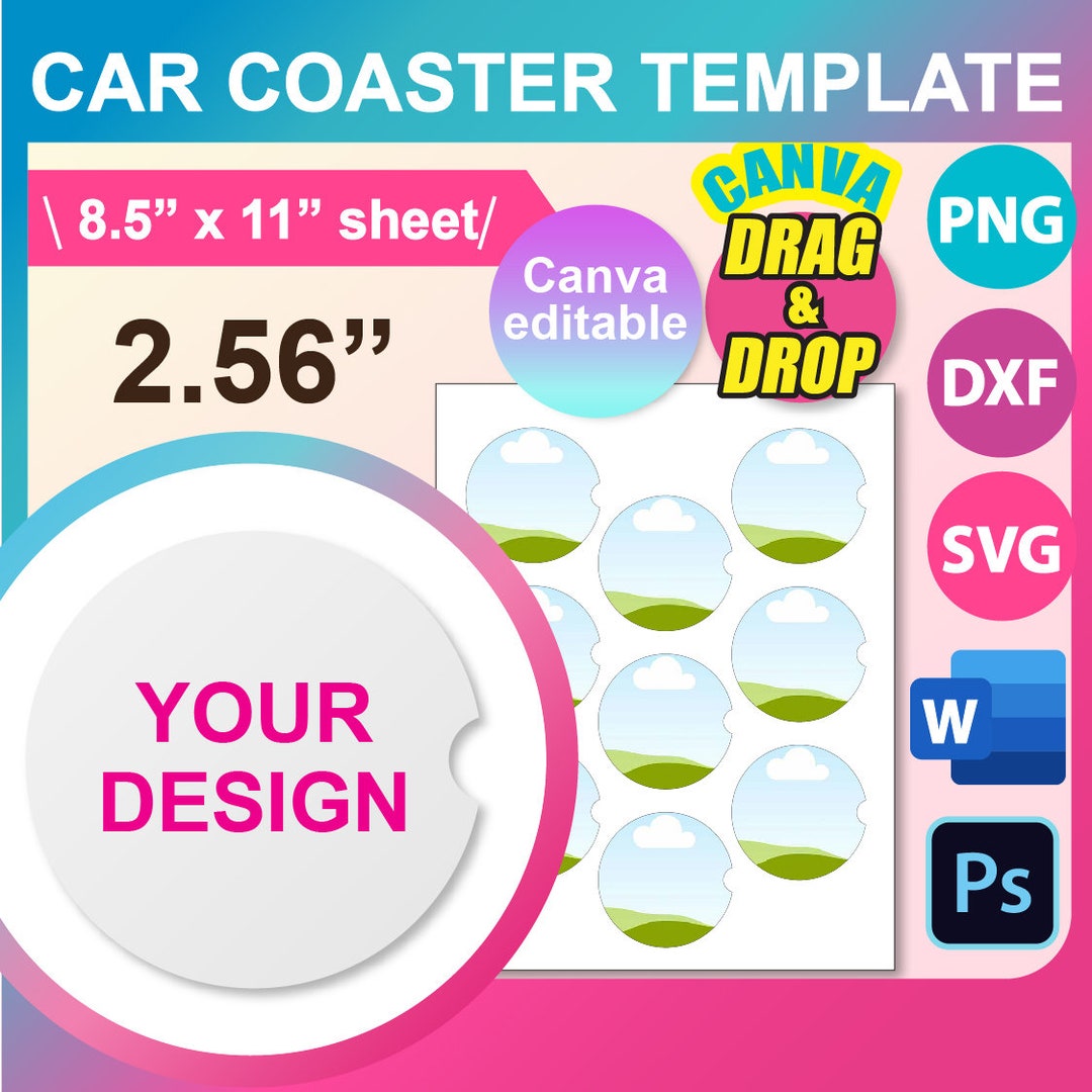 Car Cup Coaster Template, Car Coaster Template SVG, DXF, Canva, Ms Word ...